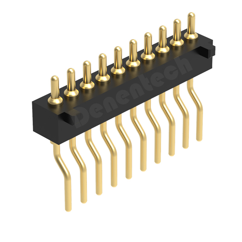 Denentech customized 1.27MM pogo pin H2.0MM single row male right angle SMT with peg pogo pin ...